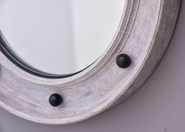 Round Swedish Style Mirror with Gray Paint and Black Spheres For Sale ...