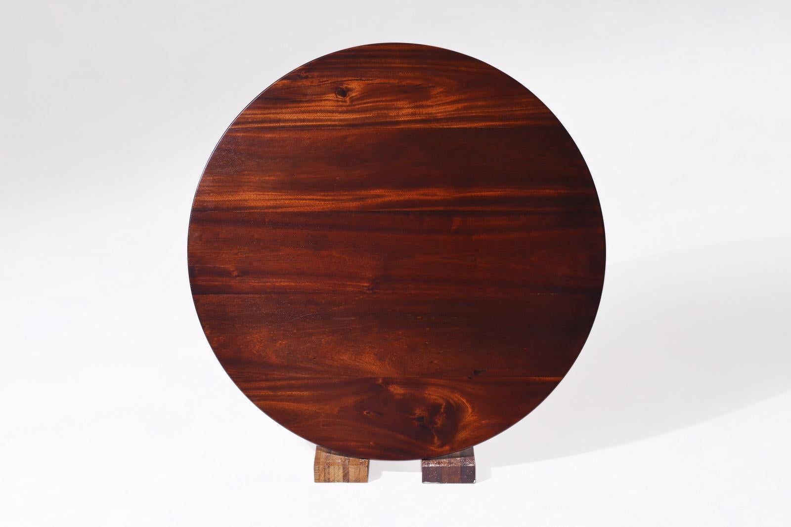 Round Table, Reclaimed Hardwood, Sand Cast Brass Base by P. Tendercool ...