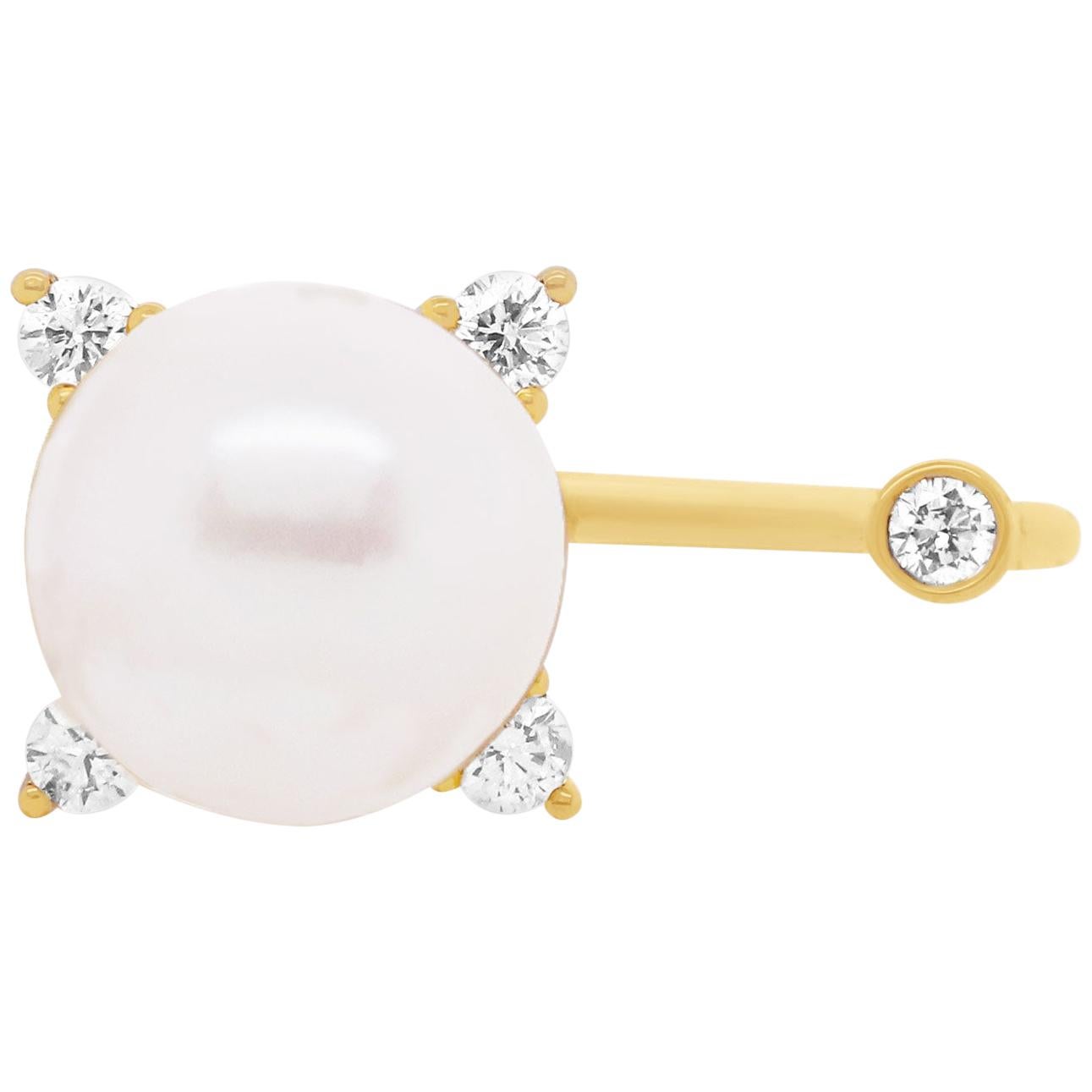 12.50 Carat Round Pearl and Princess Cut White Diamond Ring 14K White ...