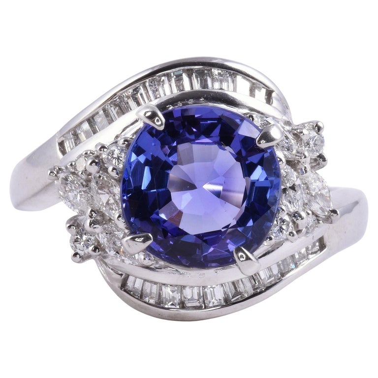 Round Tanzanite Platinum Ring For Sale at 1stDibs