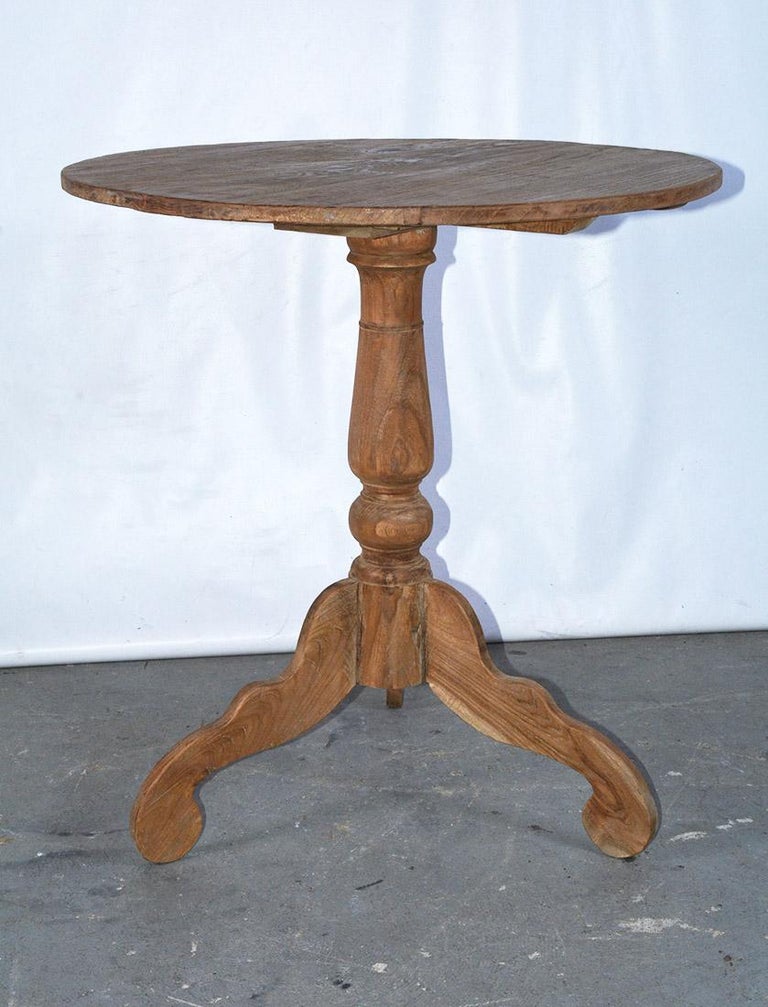 Round Teak Pedestal Side Table at 1stDibs