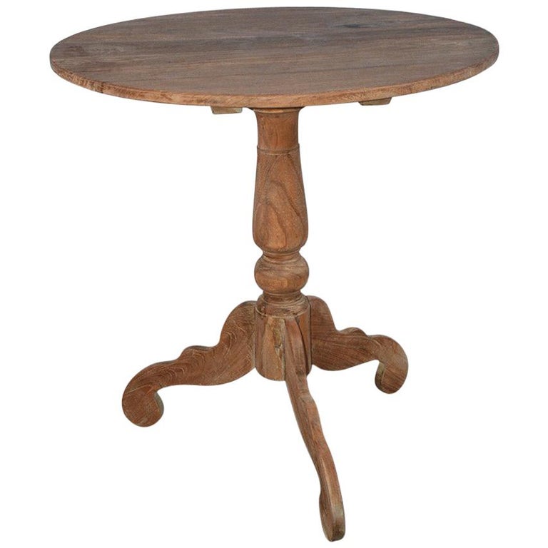 Round Teak Pedestal Side Table at 1stDibs