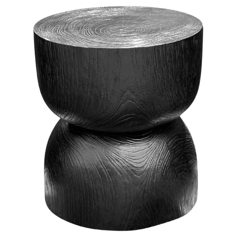 Round Teak Wood Side Table, Black Finish, Layered Design, Modern ...