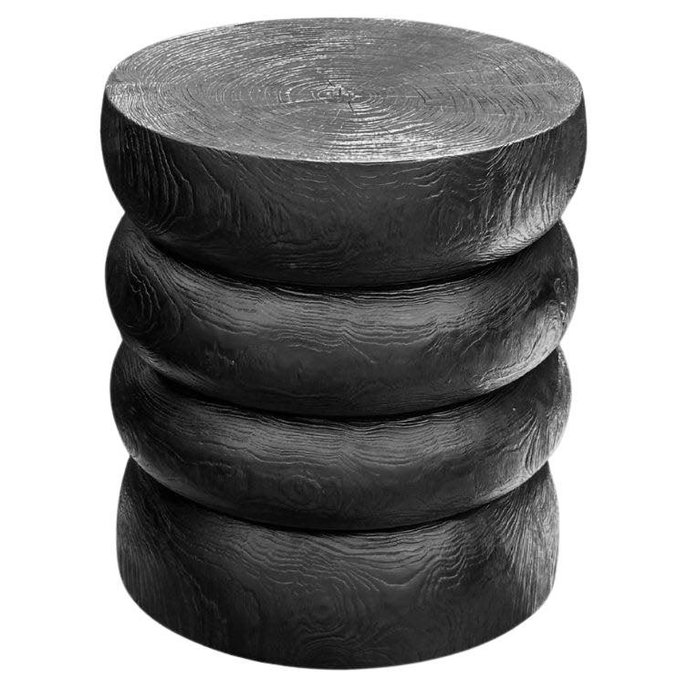 Round Teak Wood Side Table, Black Finish, Layered Design, Modern ...