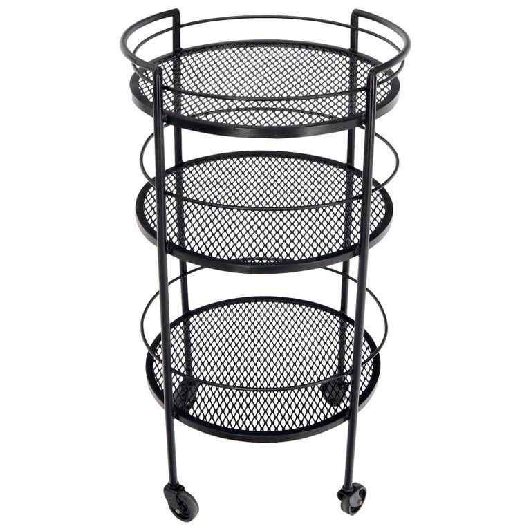 Round Three Tier Perforated and Wrought Iron Metal Serving Cart Tray ...
