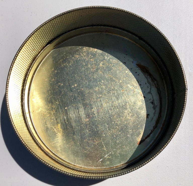 Round Tin Box with a Musician and Two Ladies Depicted on Top, Weaved ...