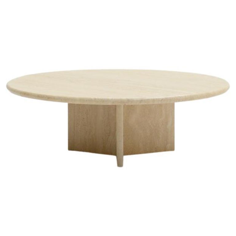 Round travertine coffee table, Italy 70s. For Sale at 1stDibs