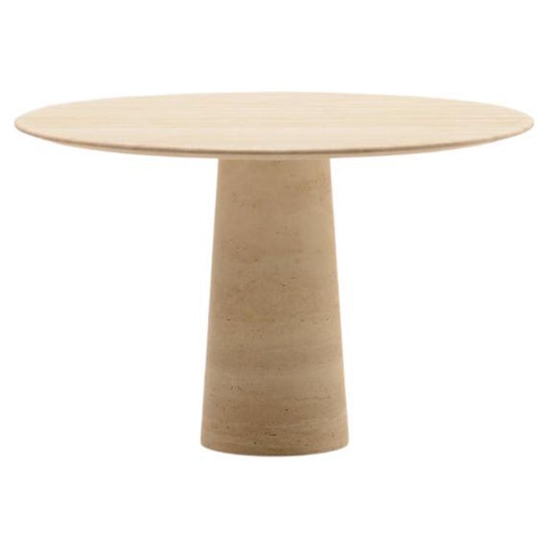 Round travertine dining table made in Italy, 70s. For Sale at 1stDibs