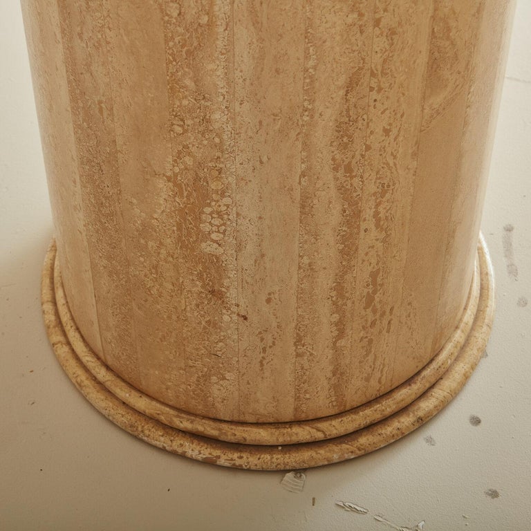 Round Travertine Dining Table with Banded Base at 1stDibs