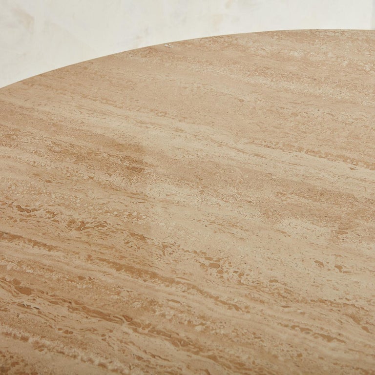 Round Travertine Dining Table with Banded Base at 1stDibs
