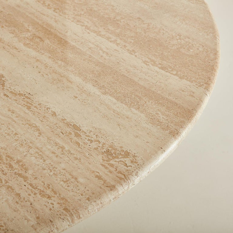 Round Travertine Dining Table with Banded Base at 1stDibs