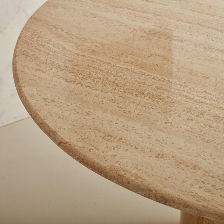 Round Travertine Dining Table with Banded Base at 1stDibs