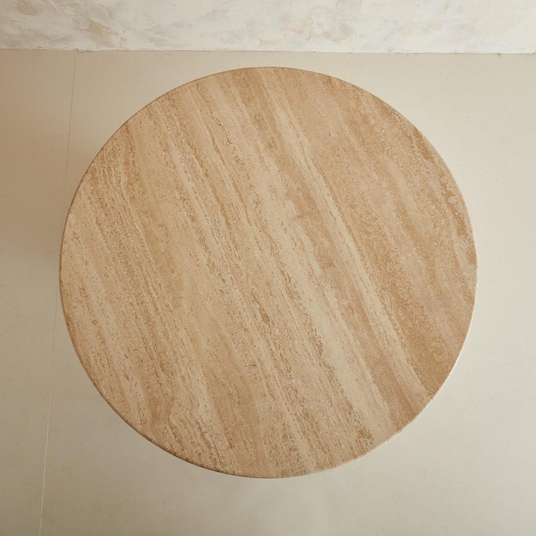 Round Travertine Dining Table with Banded Base at 1stDibs