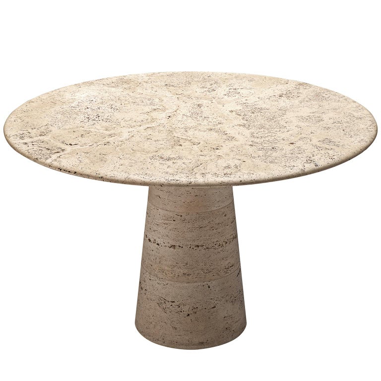Round Travertine Pedestal Table at 1stDibs
