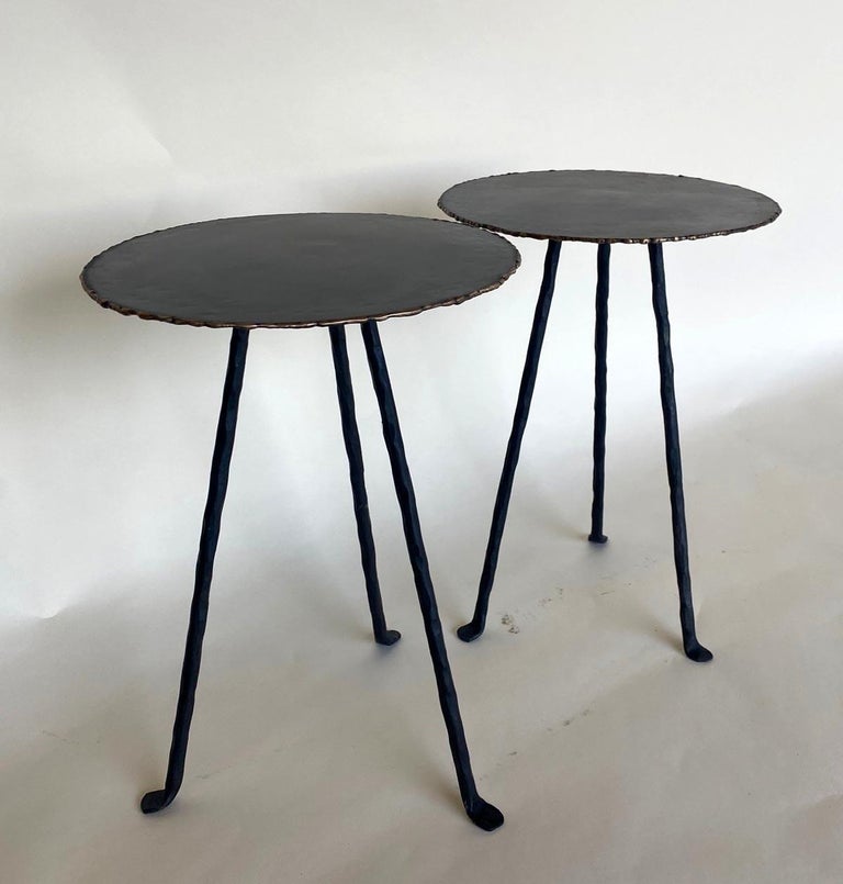 Round Tri-Pod Tables with Bronze Edge at 1stDibs