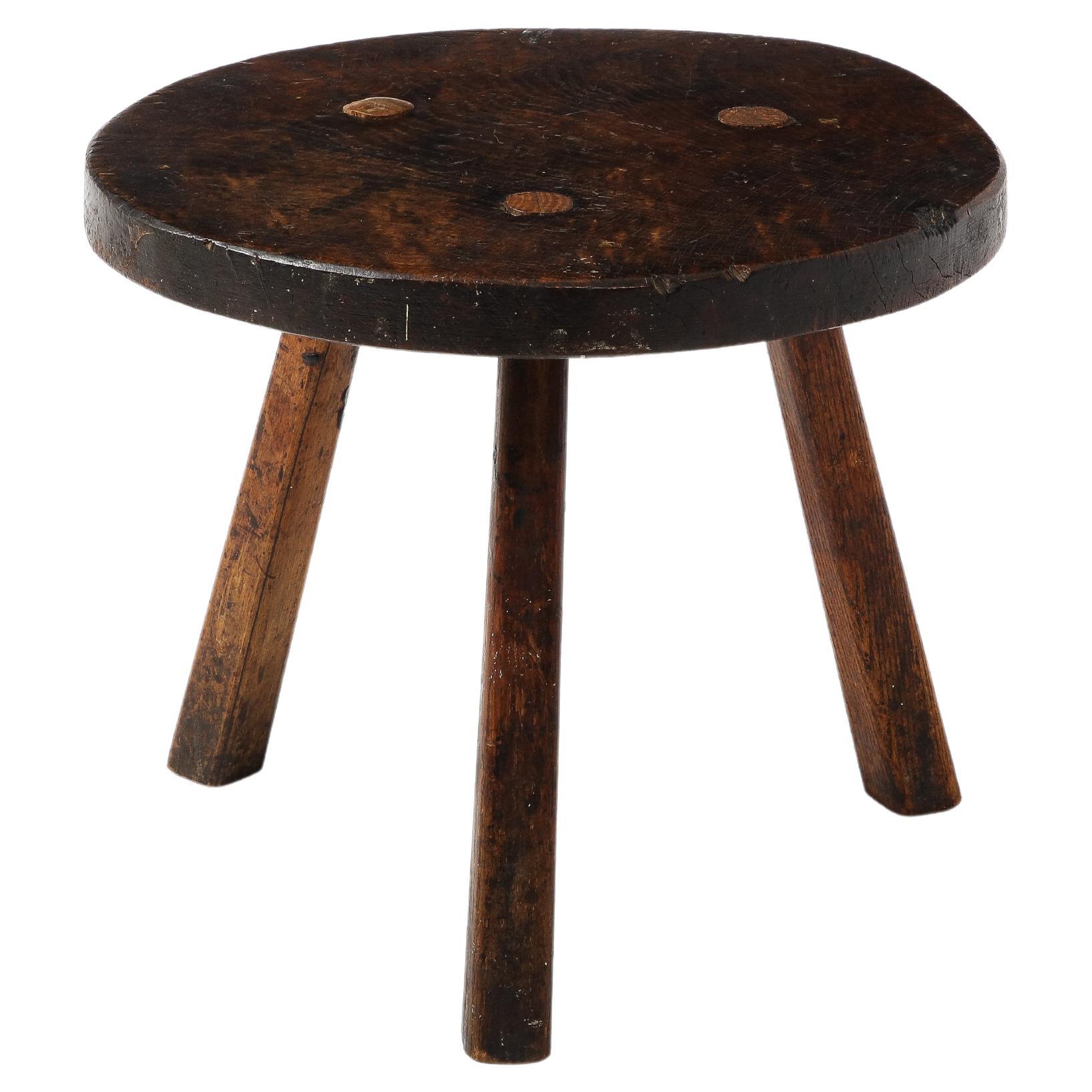 Round Tripod Rustic Stool, France 1960's For Sale at 1stDibs