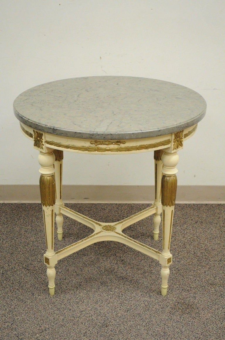 Round Vintage French Louis XVI Marble Granite Top Bouillotte Lamp Side ...