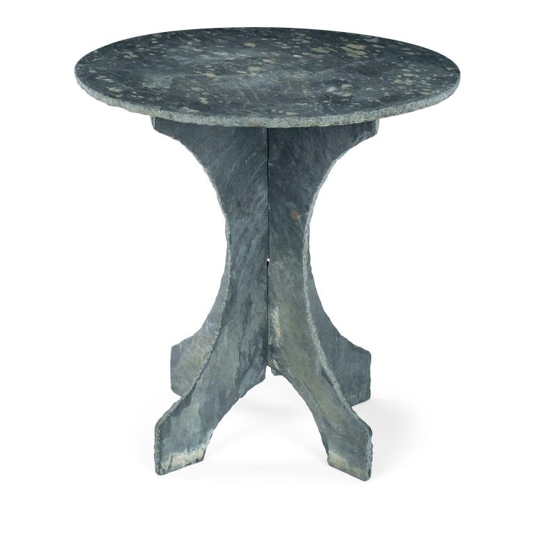 Round Vintage Slate Side Table at 1stDibs