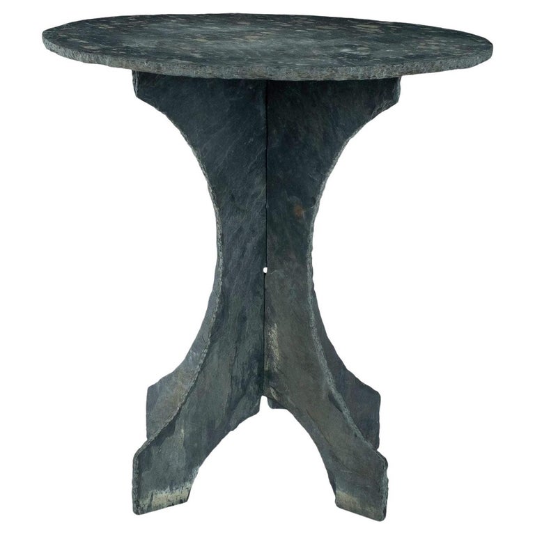 Round Vintage Slate Side Table at 1stDibs
