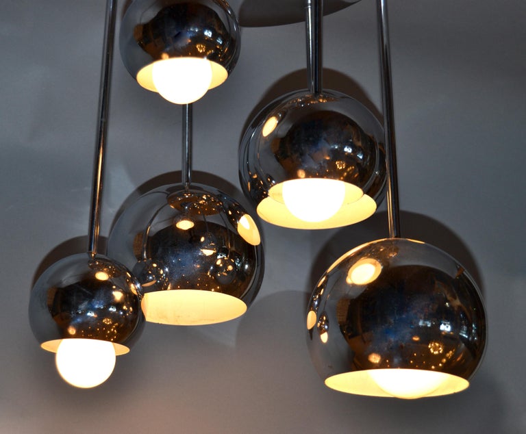 Round Vintage Space Age Six-Light Chrome Ball Ceiling Light Fixture ...