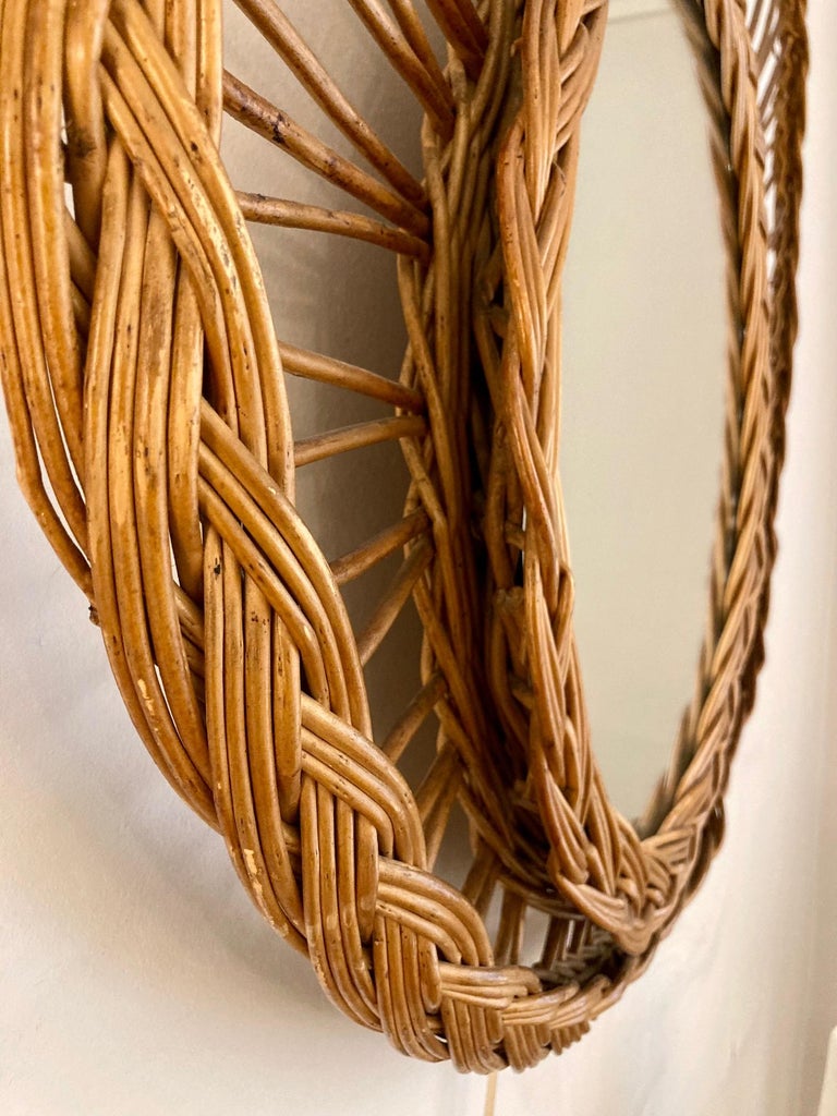 Round Wall Mirror with Double Wicker Frame, France, 1950s For Sale at ...