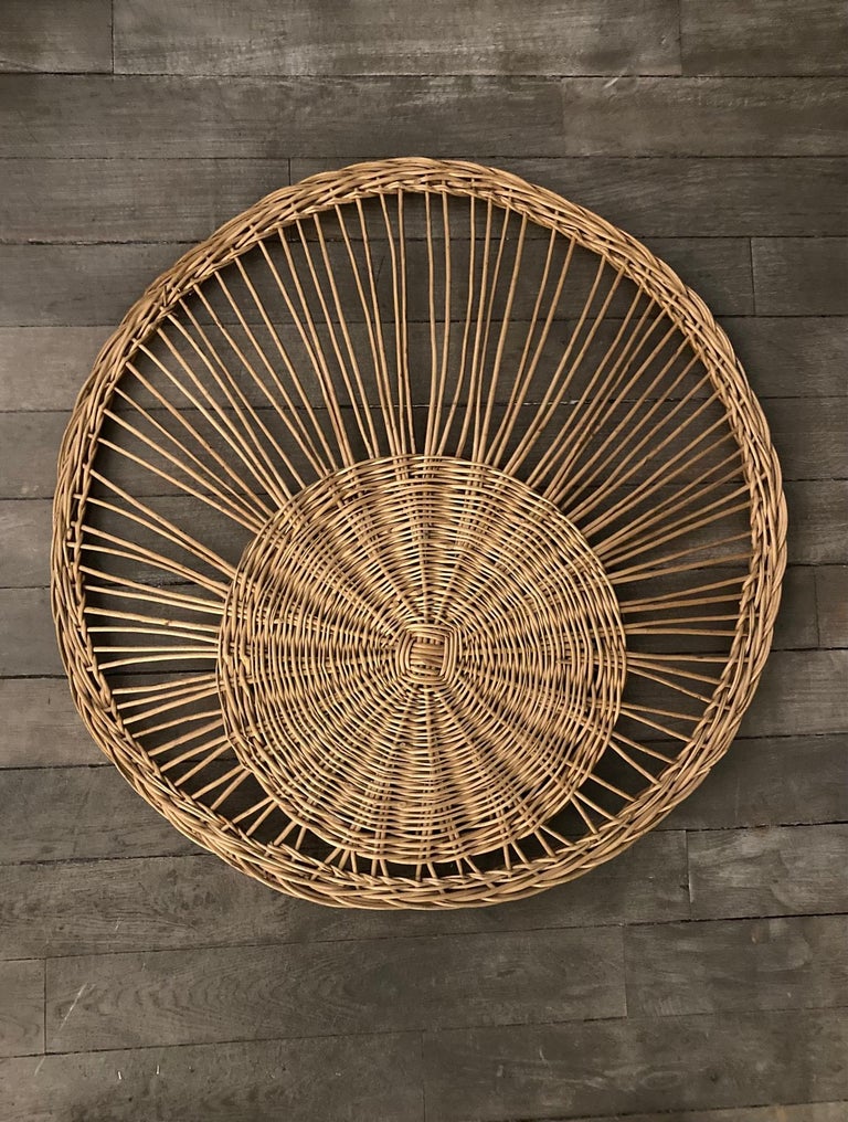 Round Wall Mirror with Double Wicker Frame, France, 1950s For Sale at ...