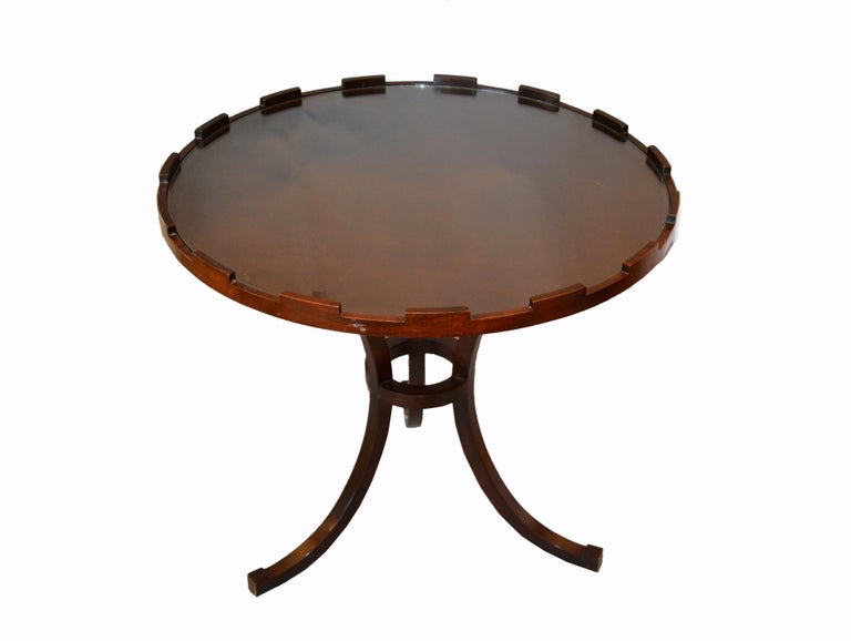 Round Walnut Side Table with Glass Top by Baker at 1stDibs