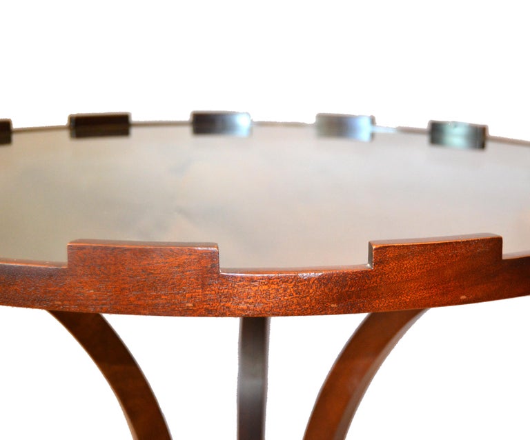 Round Walnut Side Table with Glass Top by Baker at 1stDibs