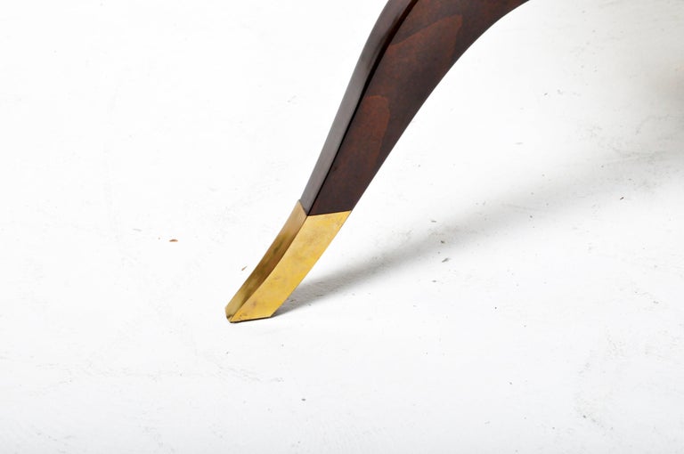 Round Walnut Side Tables with Brass-Capped Feet at 1stDibs
