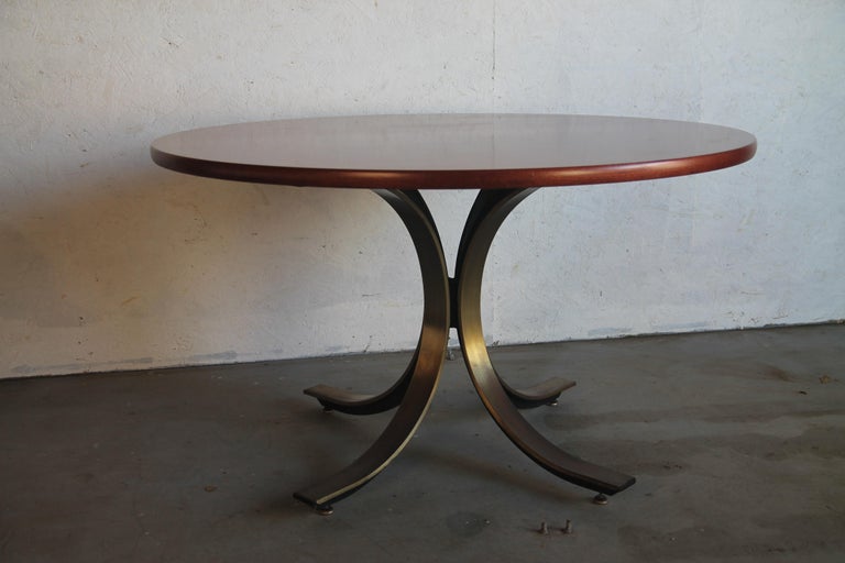 Round Walnut Top with Brass-Plated Base Table by Stow Davis at 1stDibs
