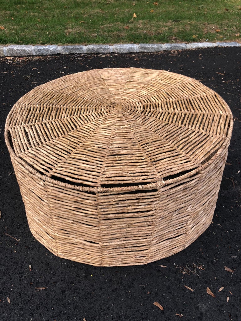 Round Weaved Seagrass Coffee Table with Glass Top For Sale at 1stDibs ...