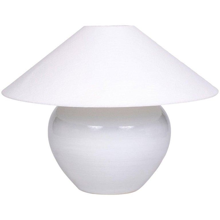 Round White Glazed Pottery Lamp at 1stDibs