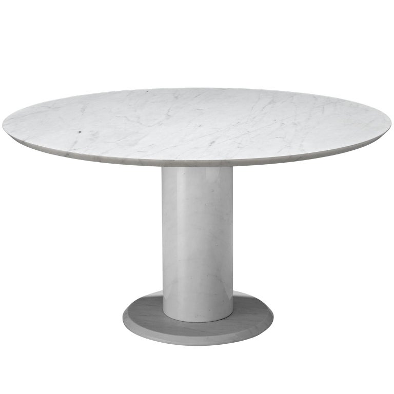 Italian Round Dining Table in Carrara Marble For Sale at 1stDibs