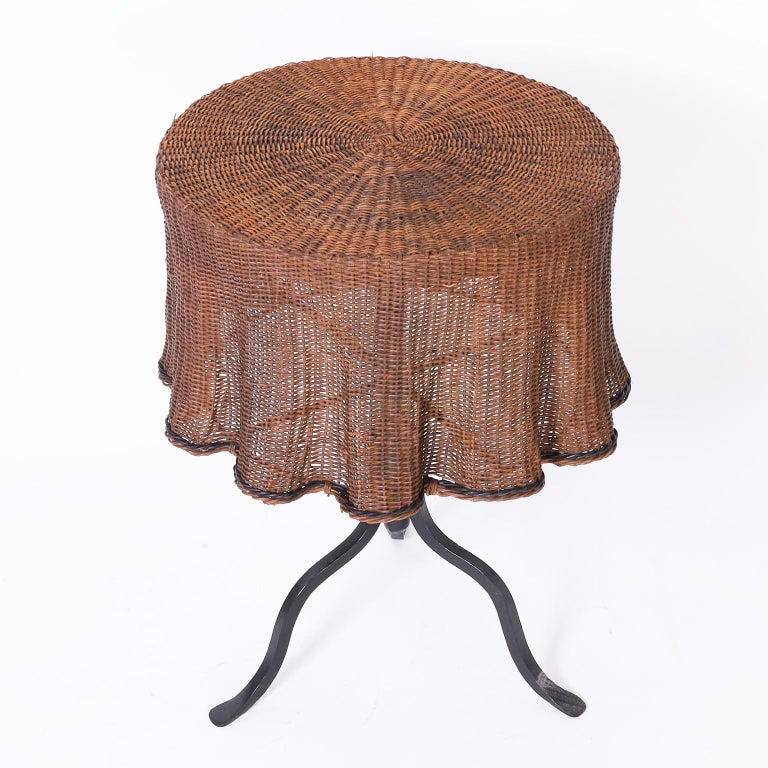 Round Wicker Ghost Drapery Table For Sale at 1stDibs