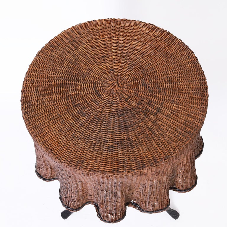 Round Wicker Ghost Drapery Table For Sale at 1stDibs