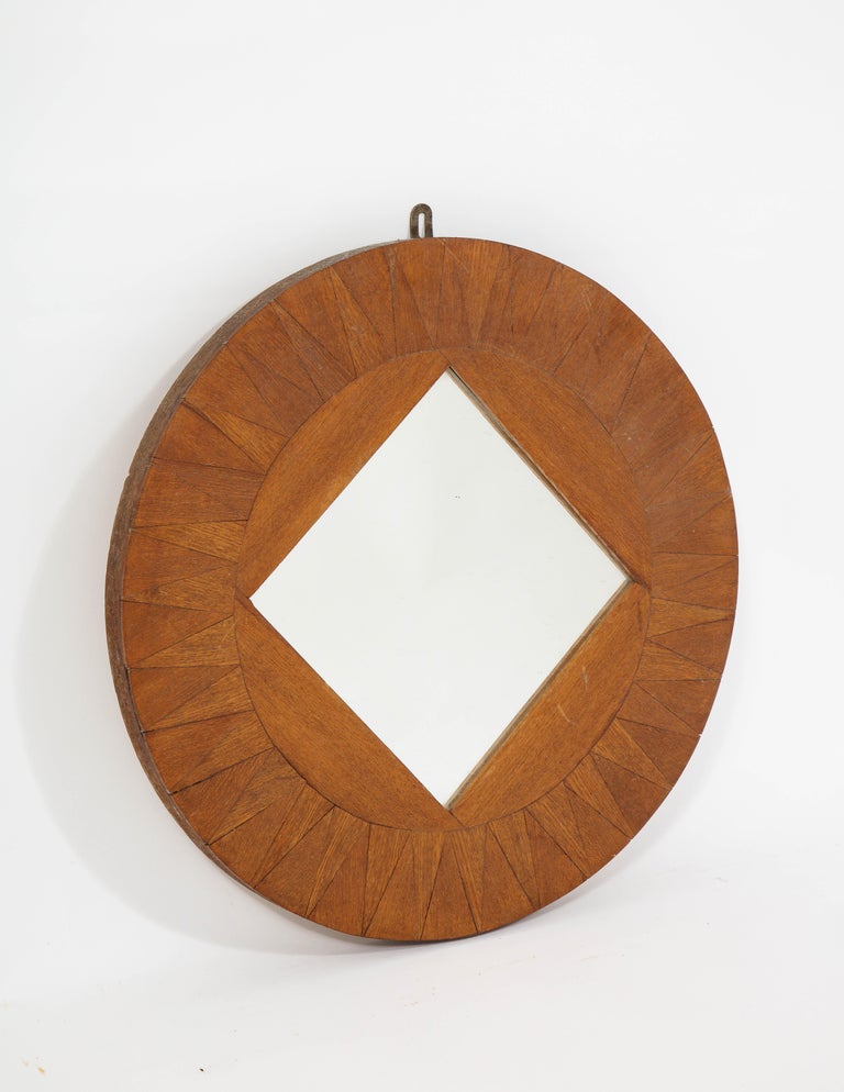 Round Wood Inlays Mirror, France 1950's For Sale at 1stDibs