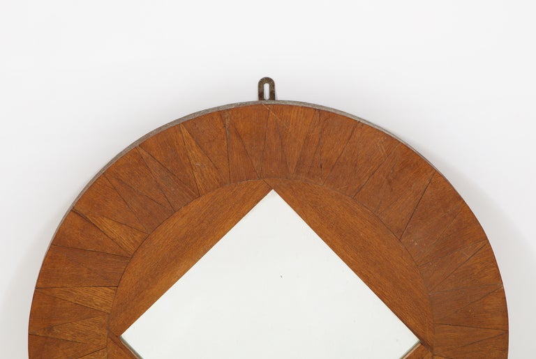 Round Wood Inlays Mirror, France 1950's For Sale at 1stDibs