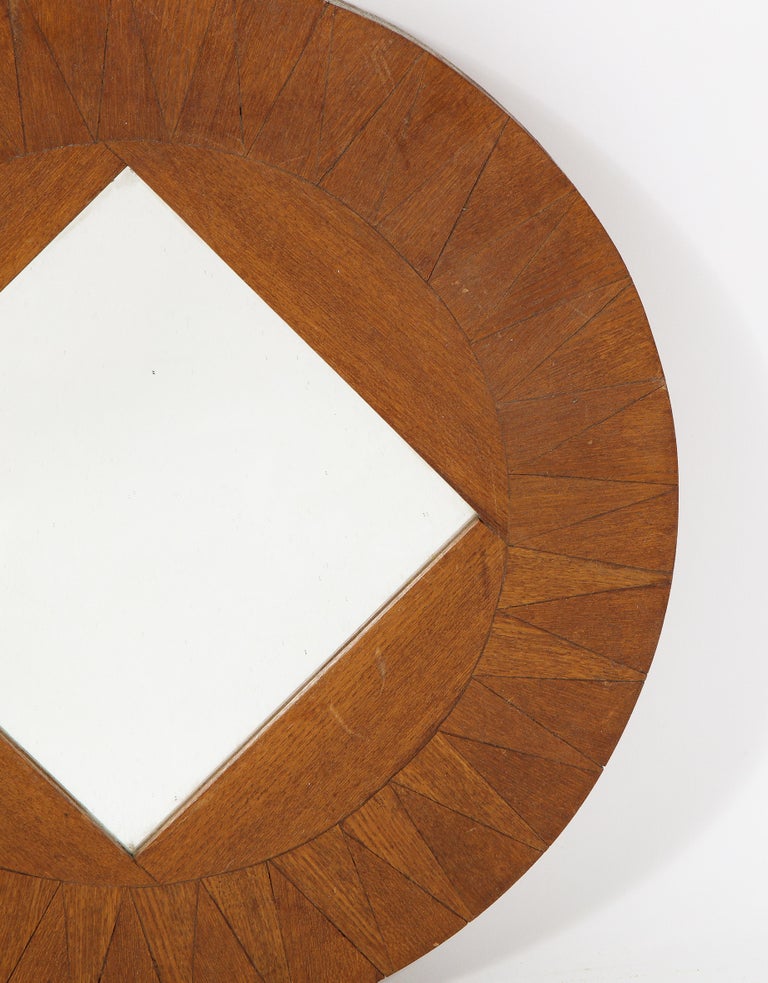 Round Wood Inlays Mirror, France 1950's For Sale at 1stDibs