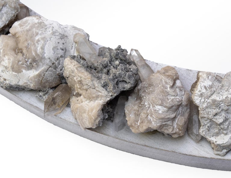 Round Wood Mirror with Fossil Clam Shells and Crystal Points For Sale ...