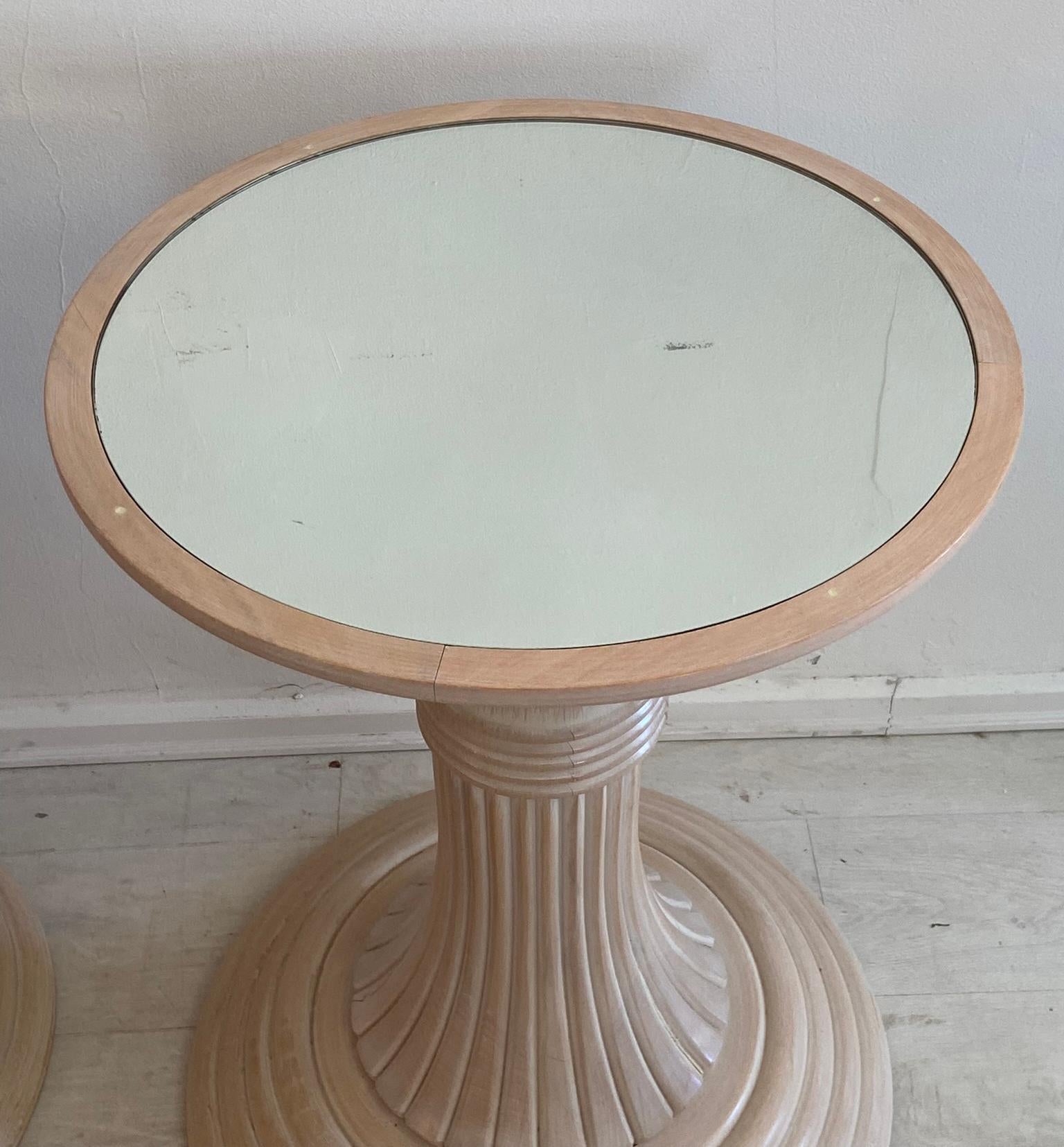 Round Wooden Pedestals Mirrored Tops a Pair For Sale at 1stDibs