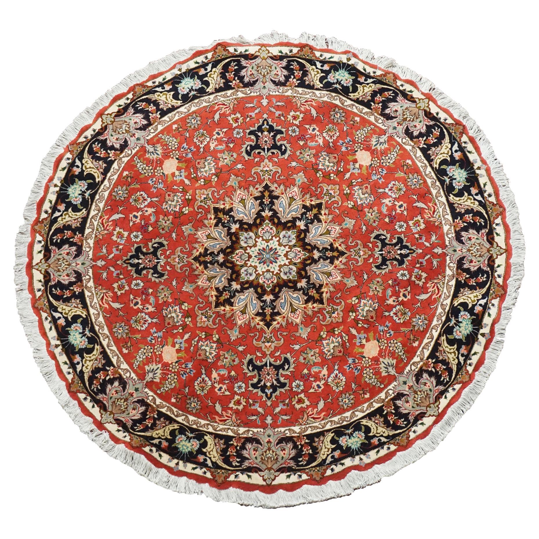 Round Wool and Silk Persian Tabriz Area Rug For Sale at 1stDibs | round ...