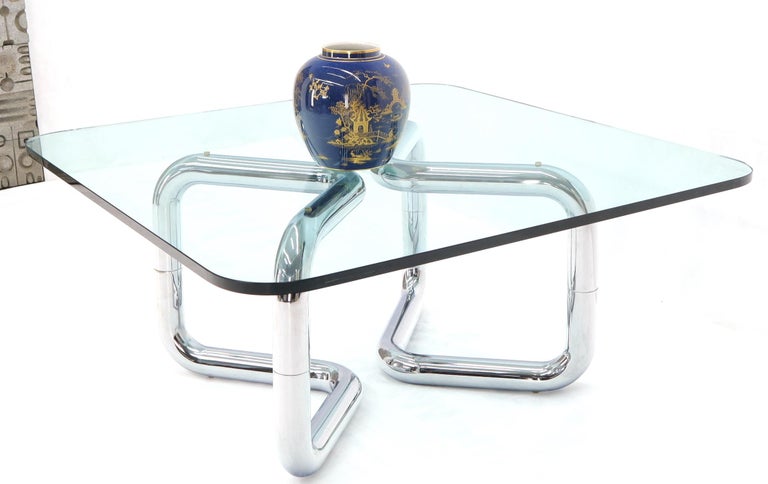 Rounded Corners Square Coffee Table on Thick Bent Tube Chrome Base For ...