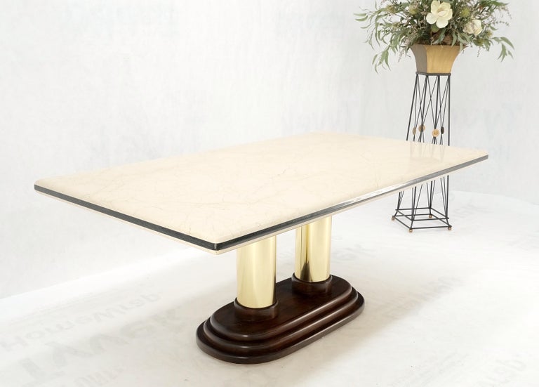 Rounded Edge Marble Top Single Brass Pedestal Base Dining Conference ...
