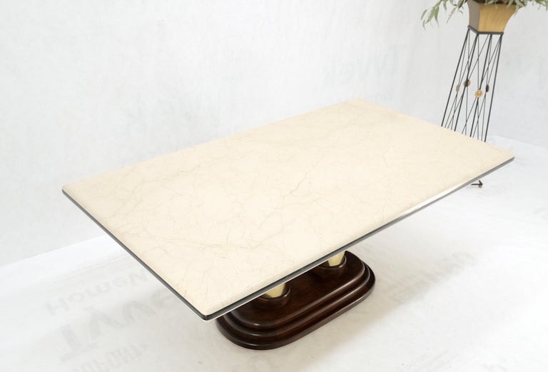 Rounded Edge Marble Top Single Brass Pedestal Base Dining Conference ...