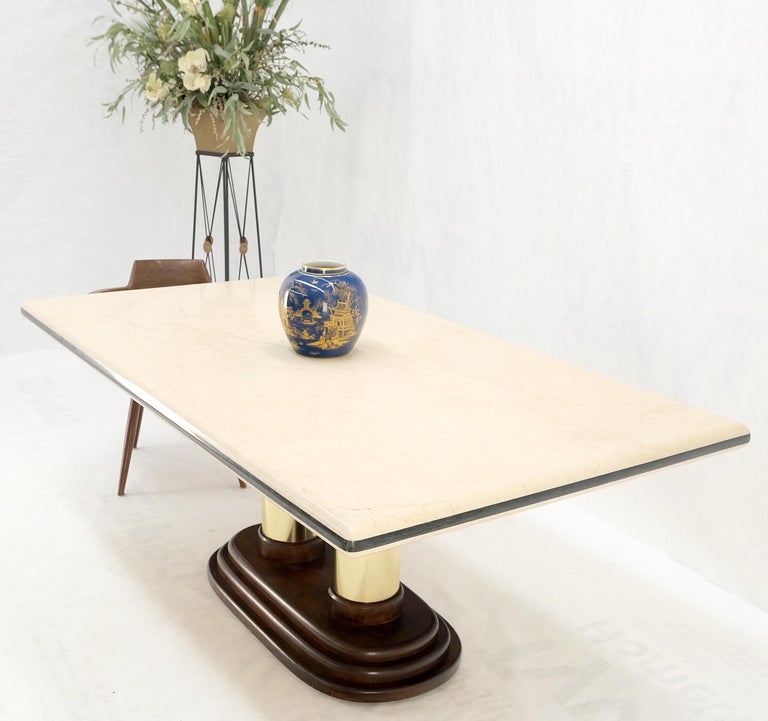 Rounded Edge Marble Top Single Brass Pedestal Base Dining Conference ...