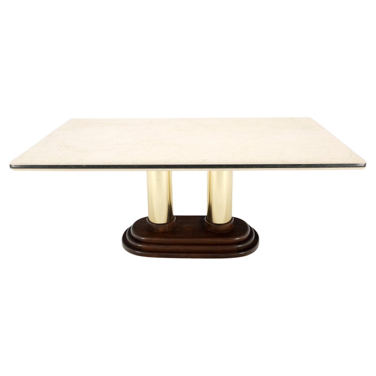 Rounded Edge Marble Top Single Brass Pedestal Base Dining Conference ...