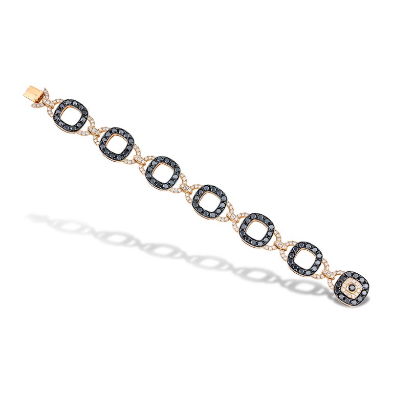 Rounded Square Link Chain Bracelet 18kt Rose Gold White and Black ...
