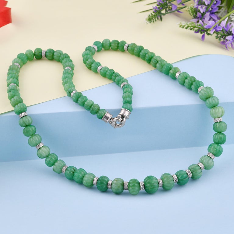 Roundel Fluorite Gemstone Bead Ball Necklace Silver Diamond Handmade ...