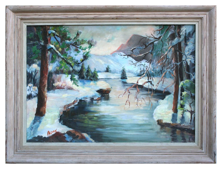 Rowena Lung Alcorn - Mountain Stream in Snow, Mid Century Yosemite ...