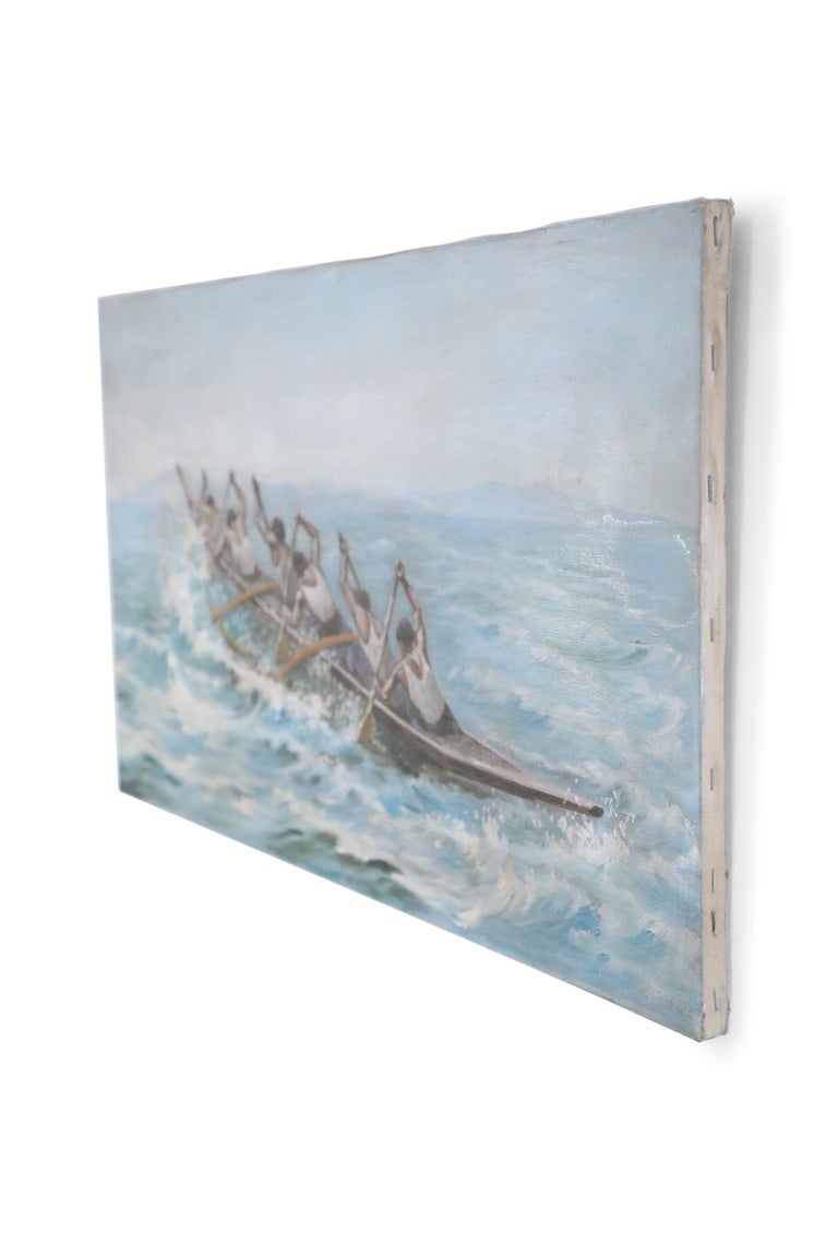 Rowing Crew at Sea Oil Painting on Canvas For Sale at 1stDibs